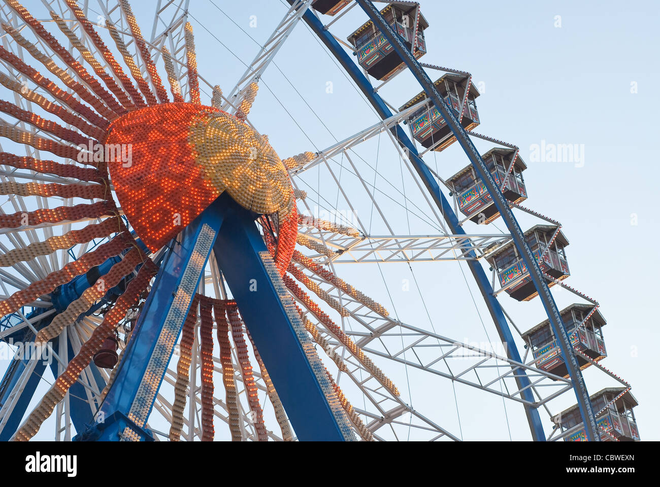 Large Ferris Wheel with Gondolas and Electric Lights Stock Photo - Alamy