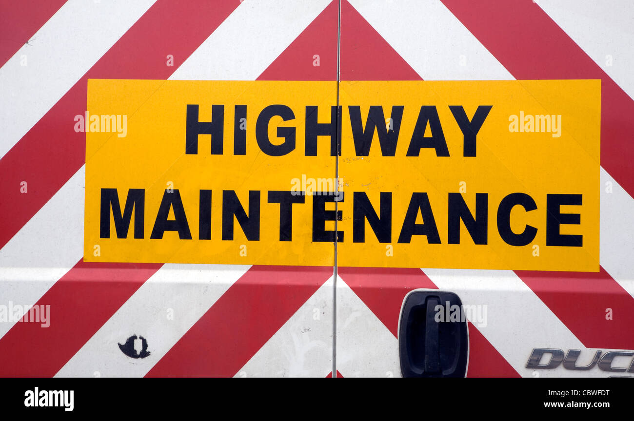 Highway Maintenance sign on back of van, UK Stock Photo - Alamy