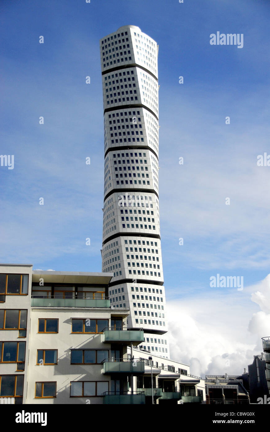 The Turning Torso office tower, the landmark of Västrahamn harbour ...
