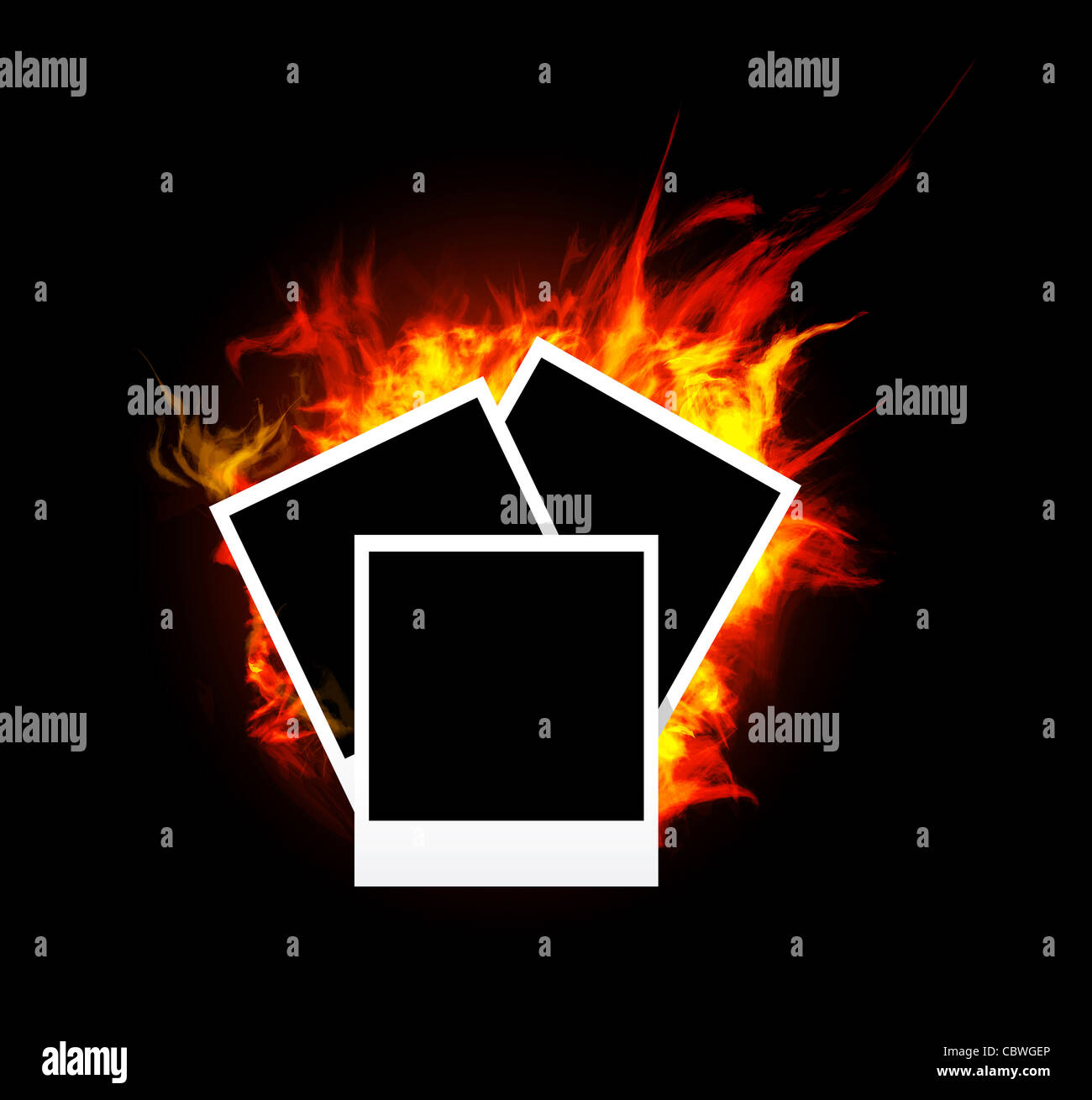 Burning photo frame on black background. Vector illustration Stock ...
