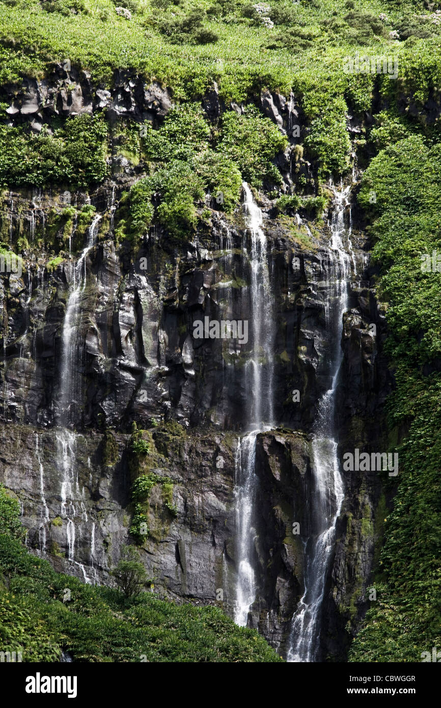 Waterfalls near Faja Grande, Lajes das Flores, on the most western ...