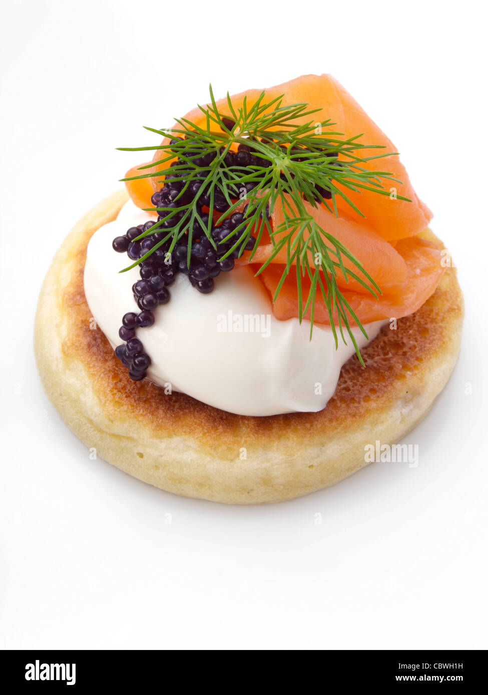 Caviar smoked salmon sour cream dill blini Stock Photo - Alamy