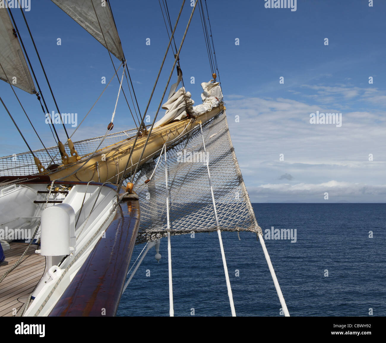 Bowsprit and rigging on square-rigged sailing ship "Royal Clipper Stock ...
