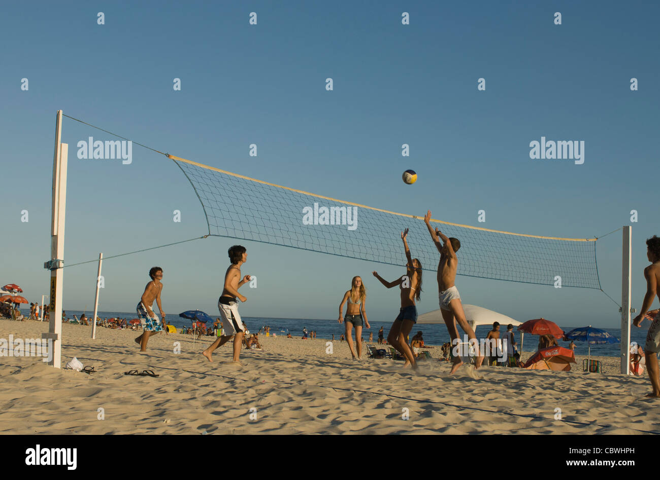 Rio de Janeiro, Brazil Leblon beach. Volleyball Stock Photo - Alamy