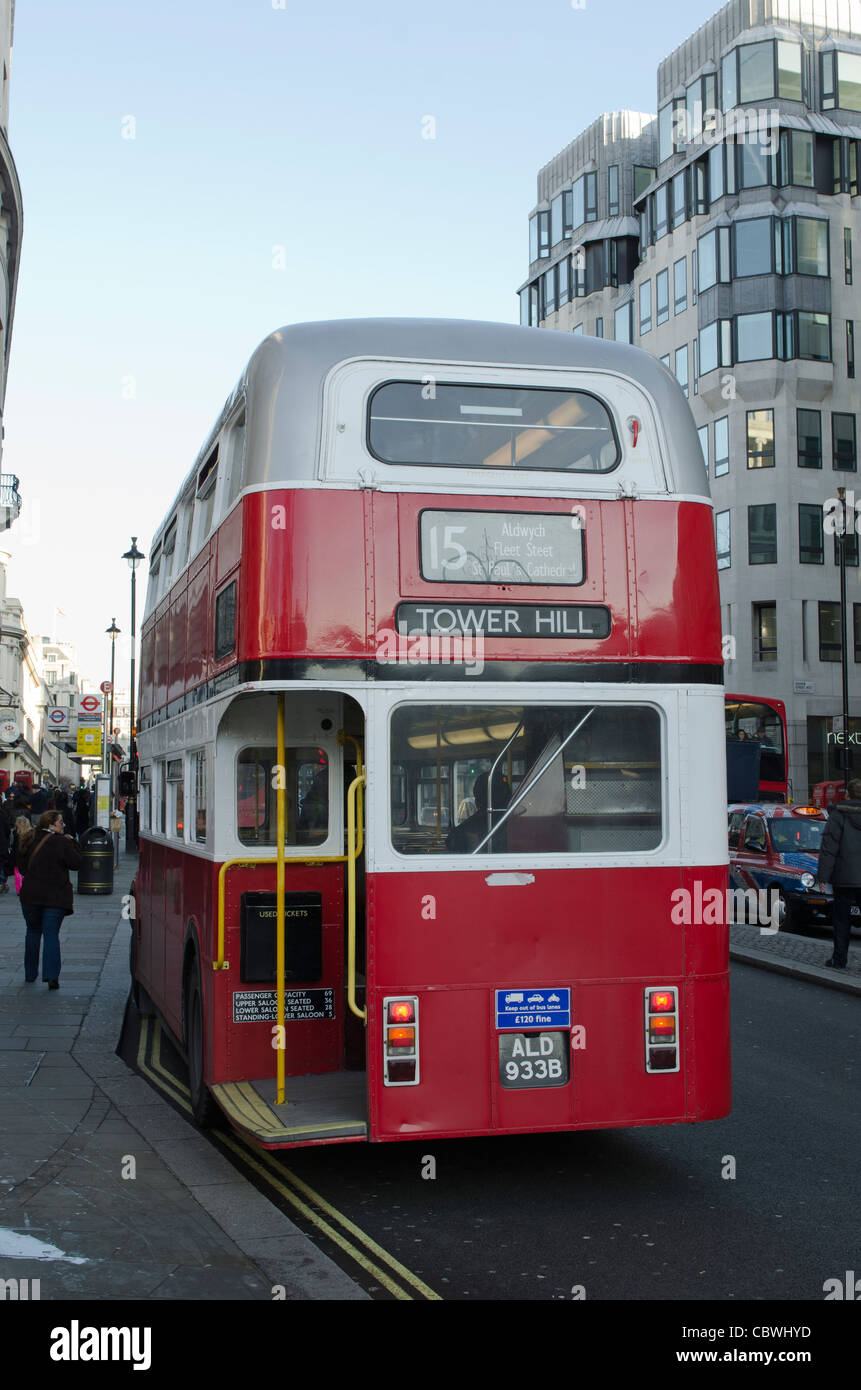 Number 15 Bus Old Route Master parked in the Strand. Destination Tower ...