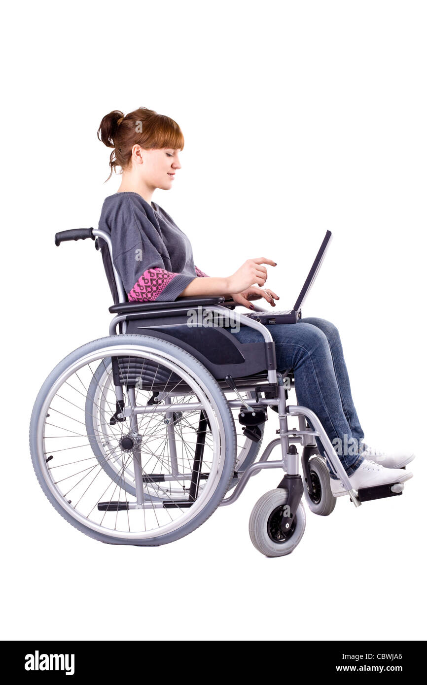 invalid girl on wheelchair isolated on white Stock Photo - Alamy