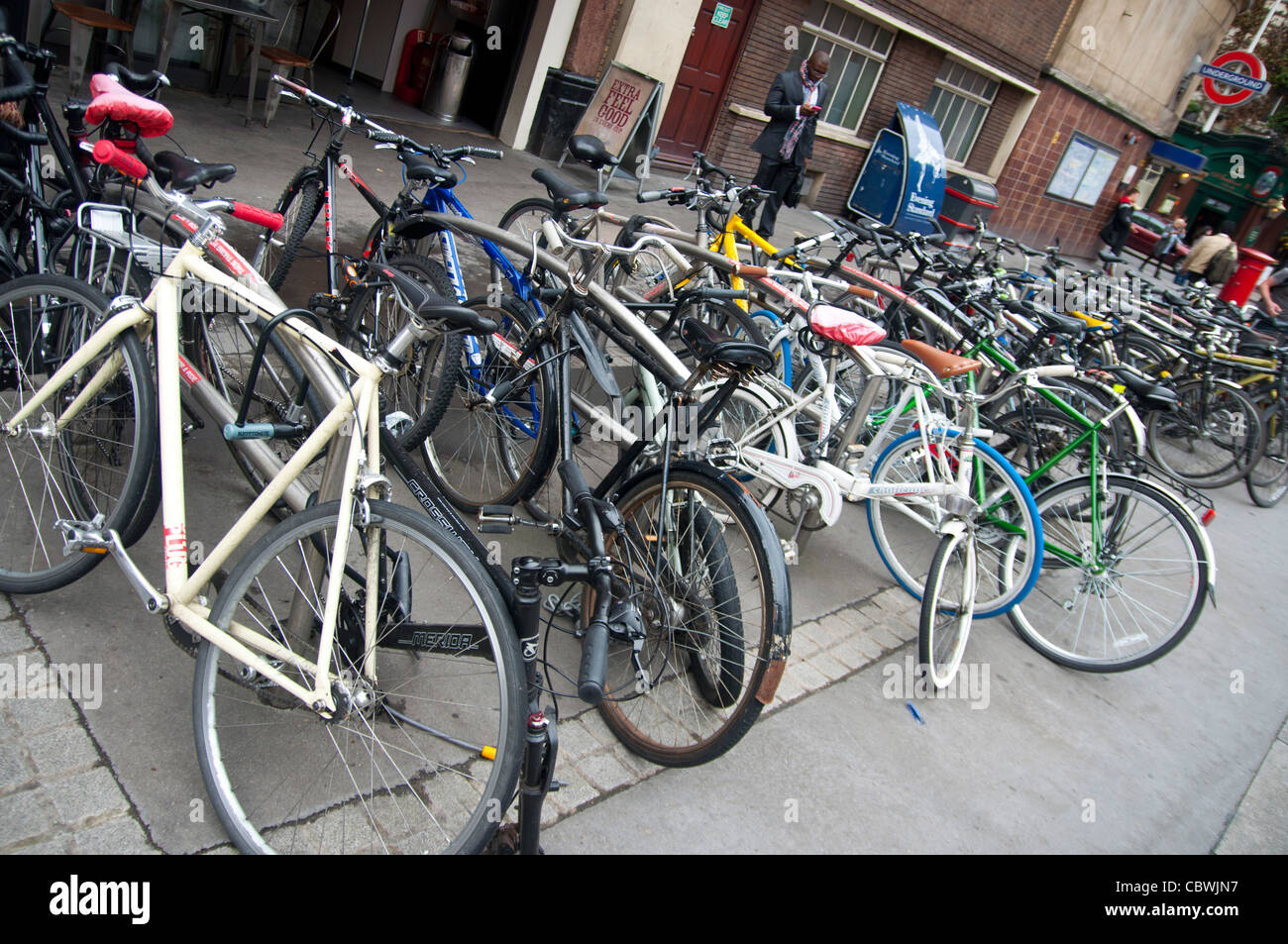 bicycle rack London streets england UK Stock Photo - Alamy