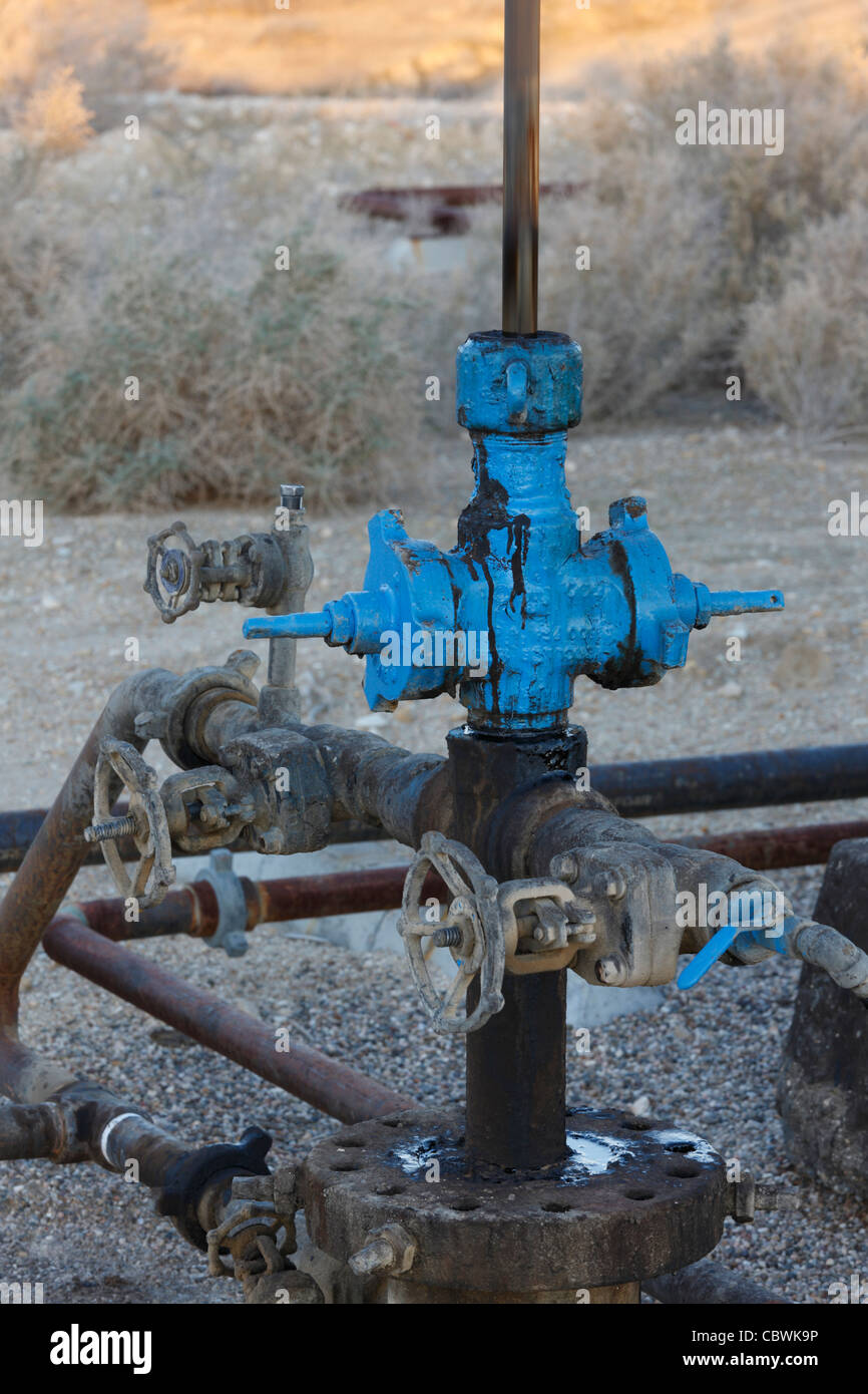 Close up of an oil well head on an oil well on the Midway-Sunset oil ...