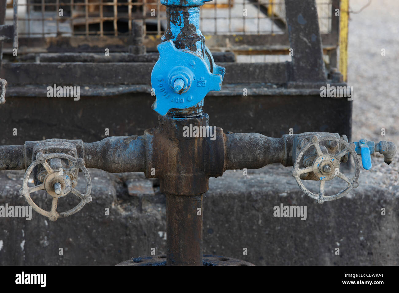 Close up of an oil well head on an oil well on the Midway-Sunset oil ...