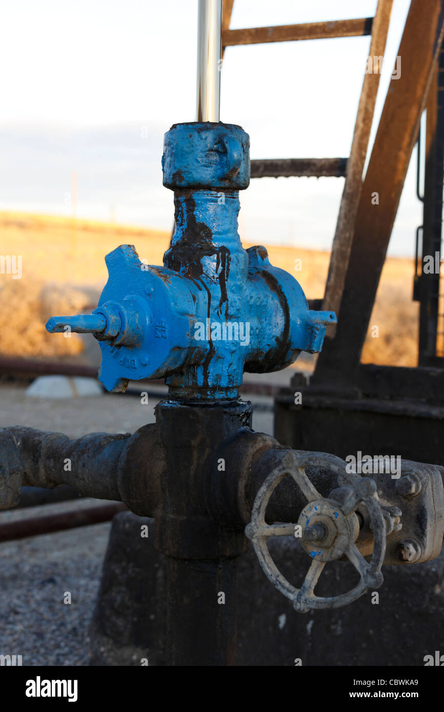 Close up of an oil well head on an oil well on the Midway-Sunset oil ...