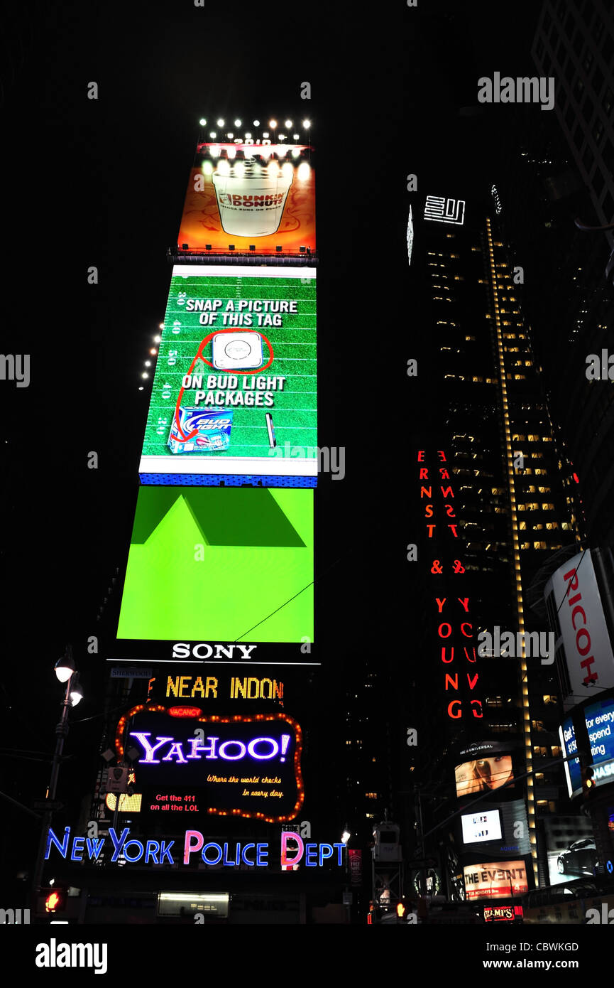 Night portrait New York Police Department below green neon LED ...