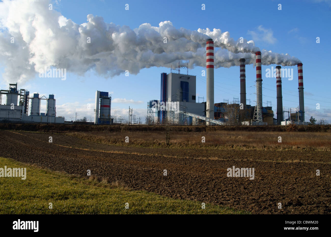 Factory chimney, power station, smoke pollution Stock Photo - Alamy