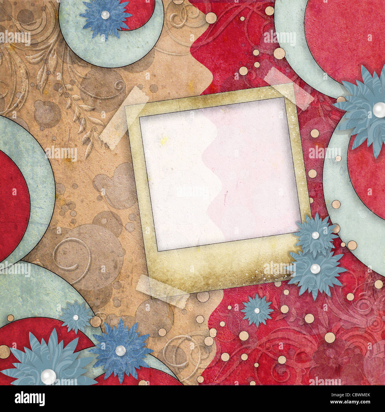 scrapbook layout in blue, magenta and brown colors with photo frame and ...