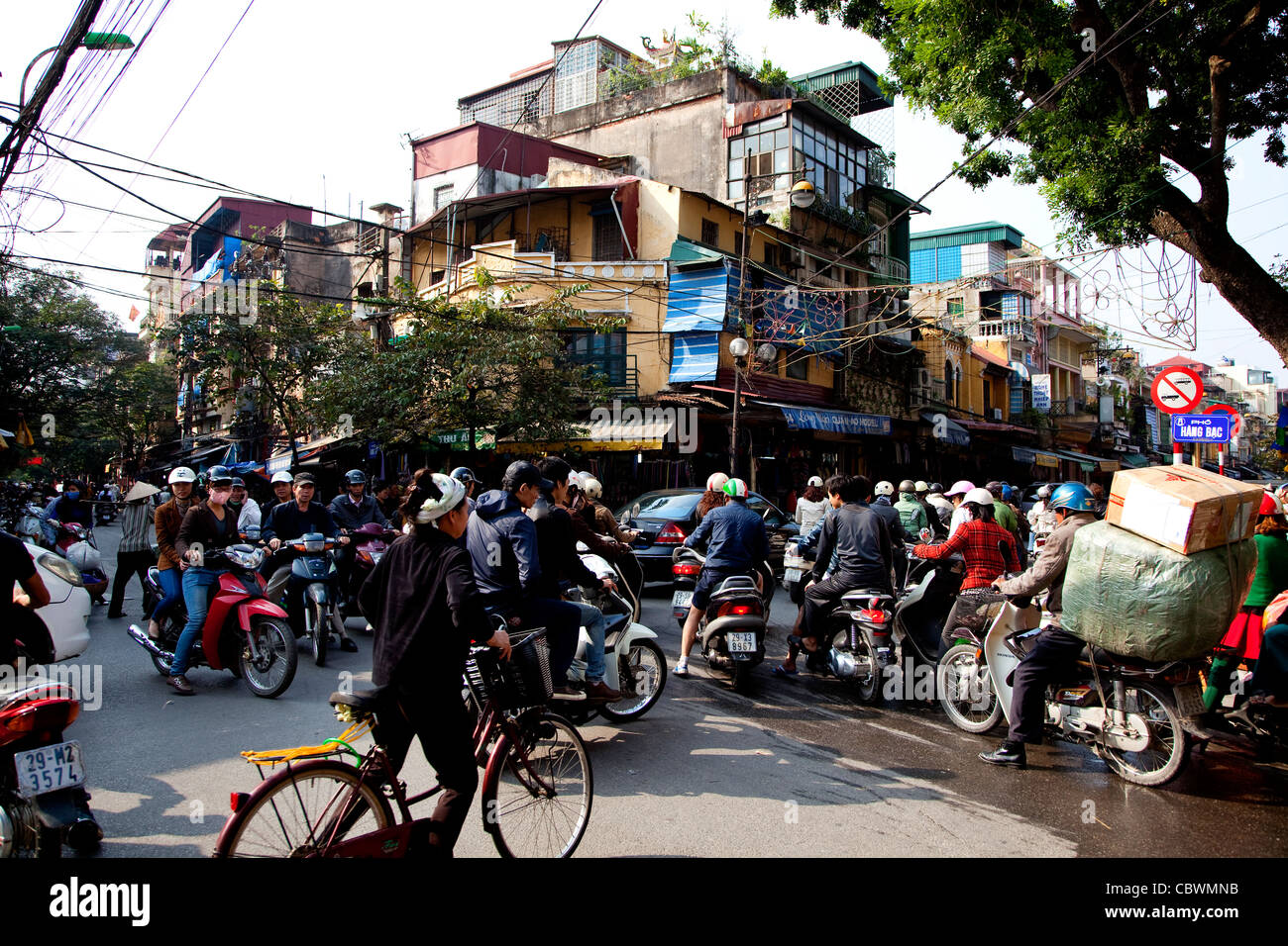 Traffic jam and people in Old Quarter, Hanoi, Vietnam, Asia Stock Photo ...