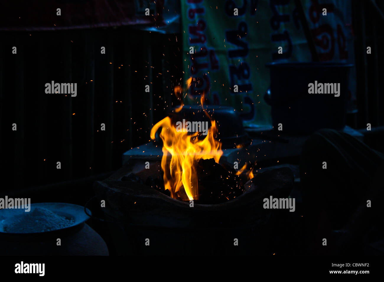 Flames from a stove. With light flakes Stock Photo - Alamy