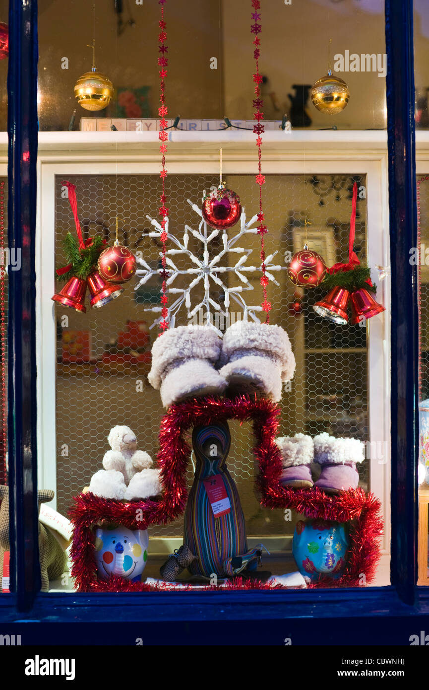 Xmas Christmas window display of shop in Hay-on-Wye Powys Wales UK ...