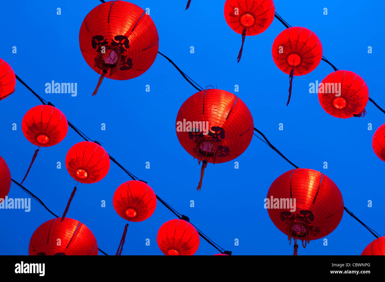 Red lanterns display at Buddhism temple. Red is lucky colour for ...