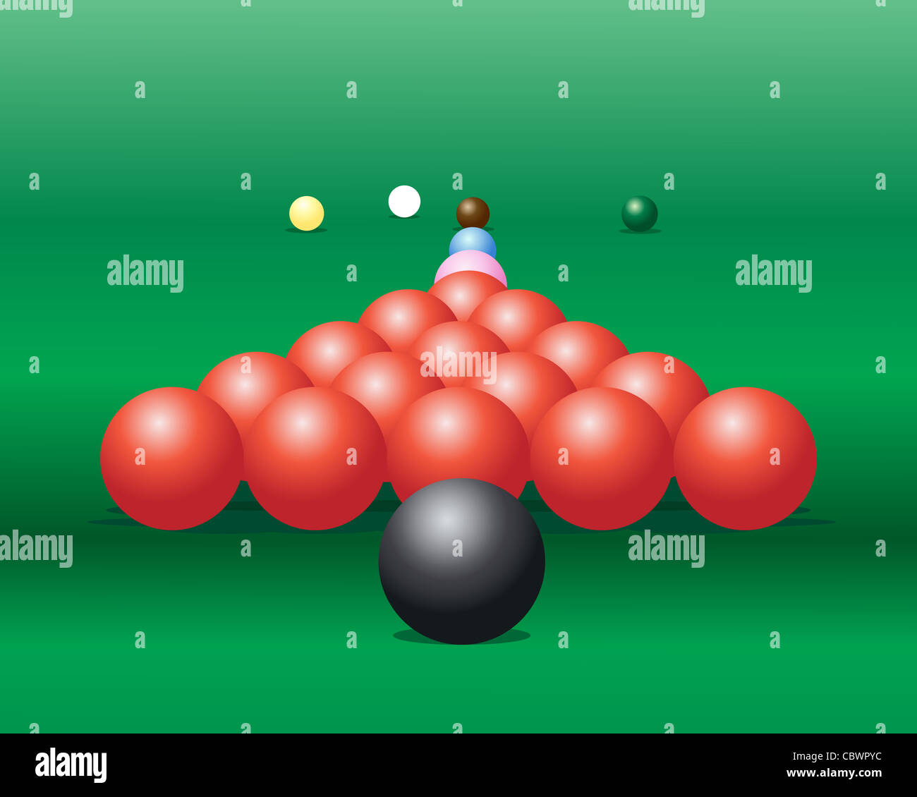 an illustration of a set of colorful snooker balls on a green ...