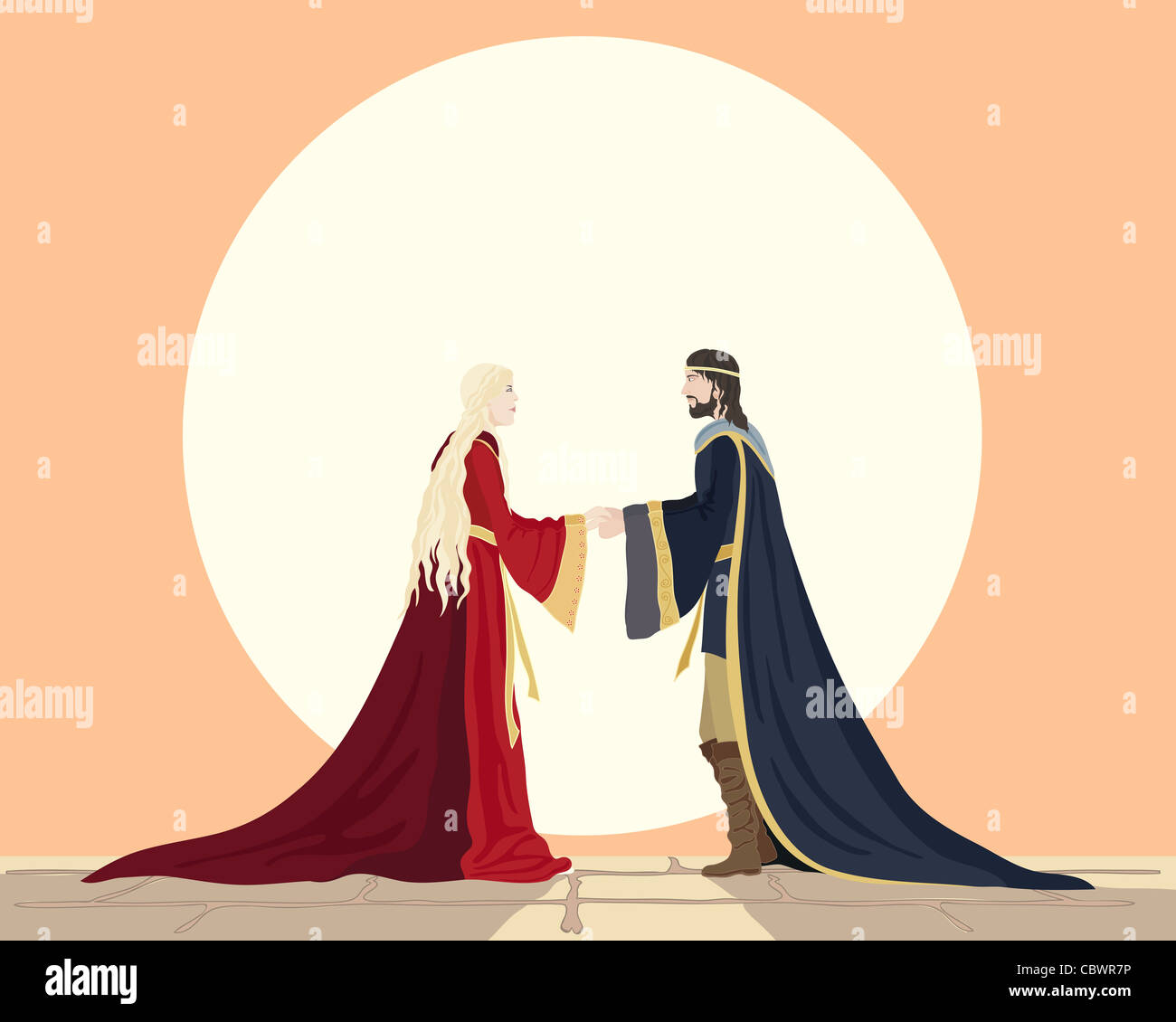 an illustration of a medieval man and woman holding hands in front of a ...