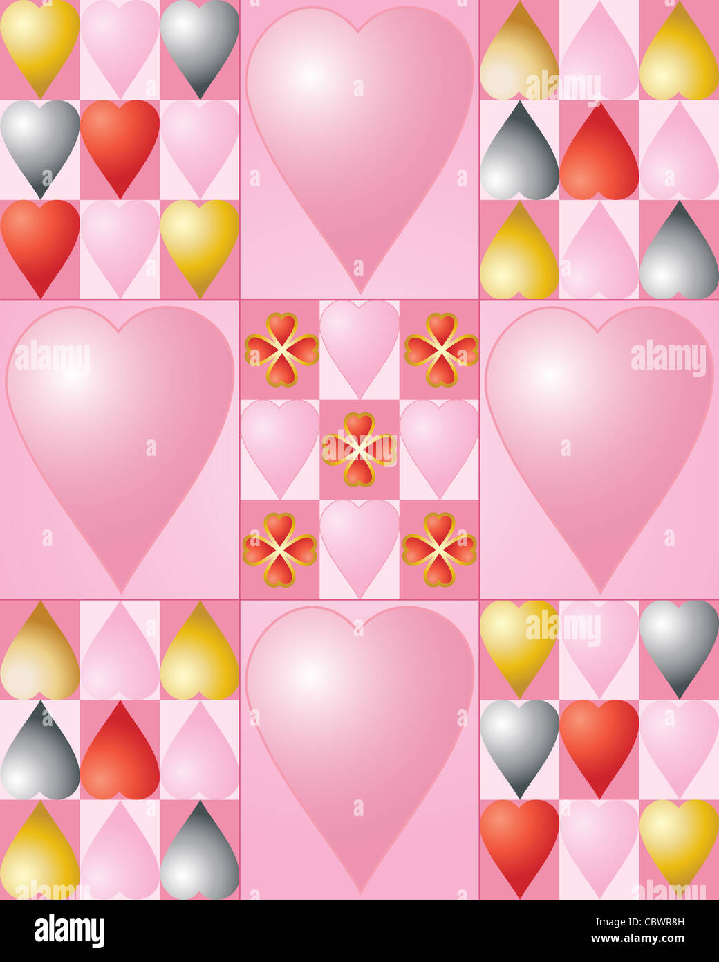 an illustration of valentine tiles with a variety of heart designs on a ...