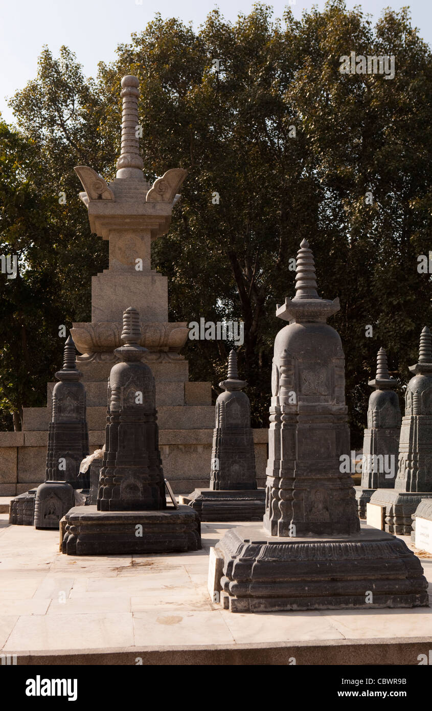 India, Bihar, Bodhgaya, Buddhism, Japanese temple carved stone stupas ...