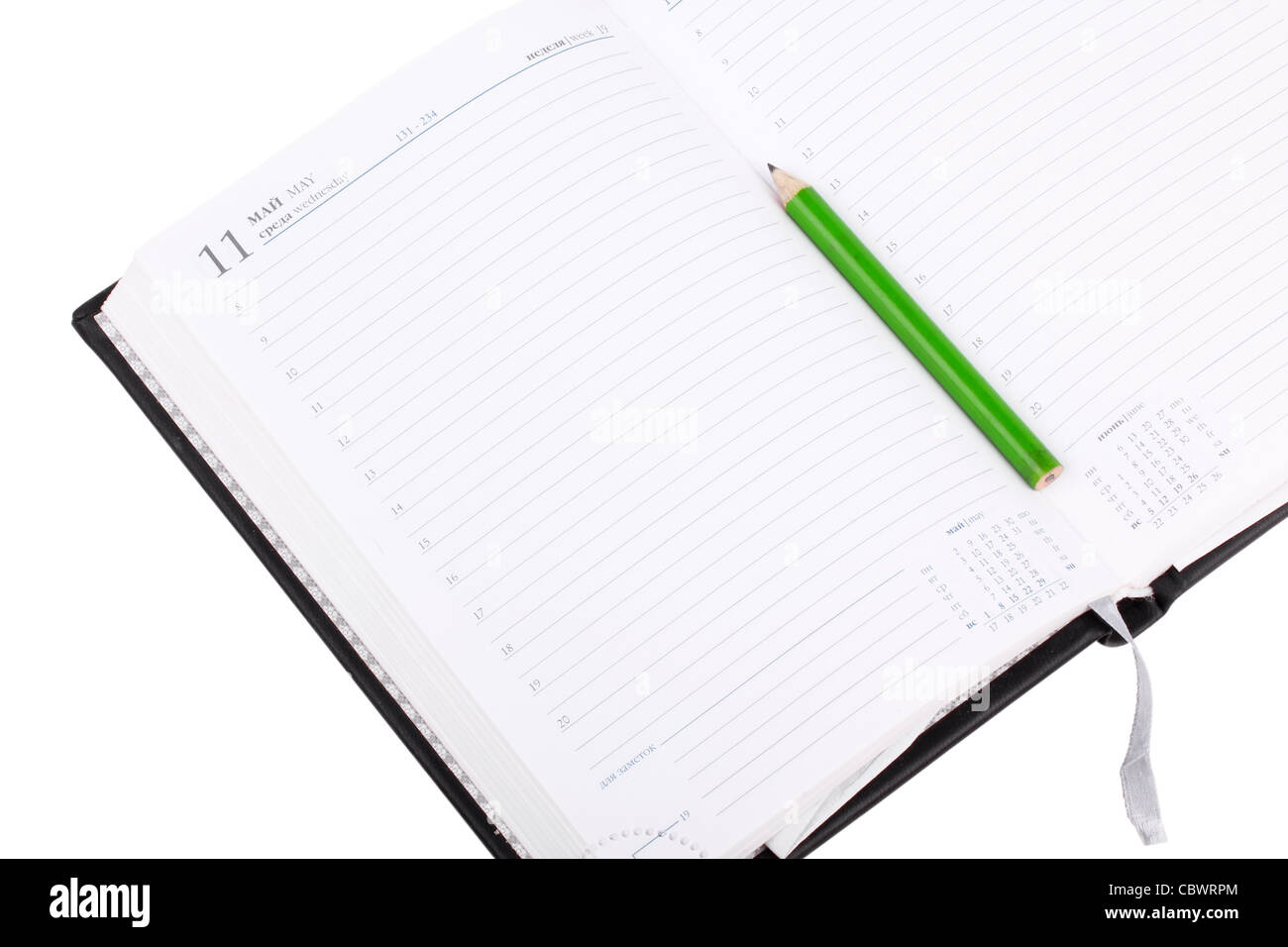 Open notebook with pencil on white background Stock Photo - Alamy