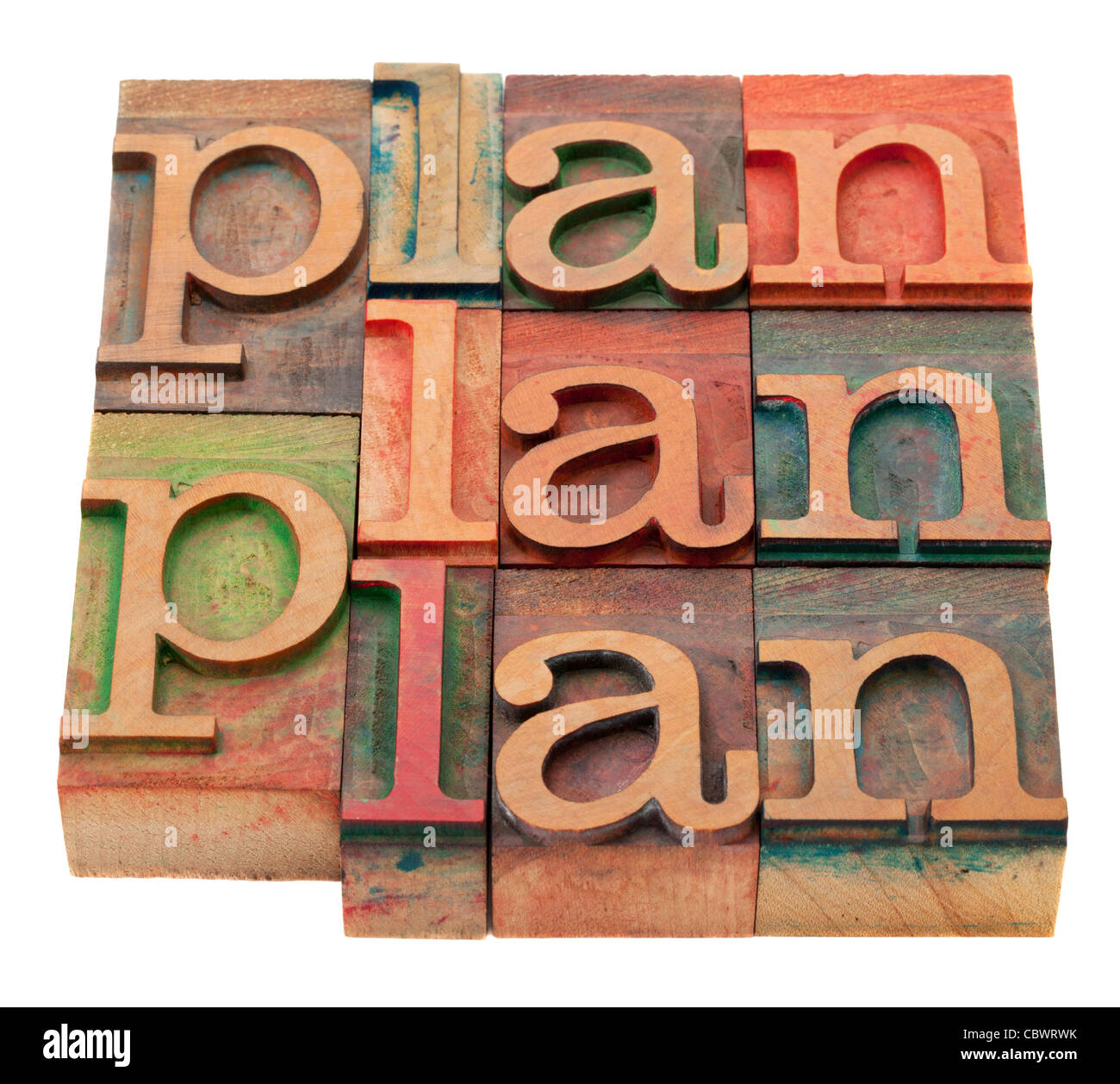 plan word abstract in vintage wooden letterpress printing blocks ...