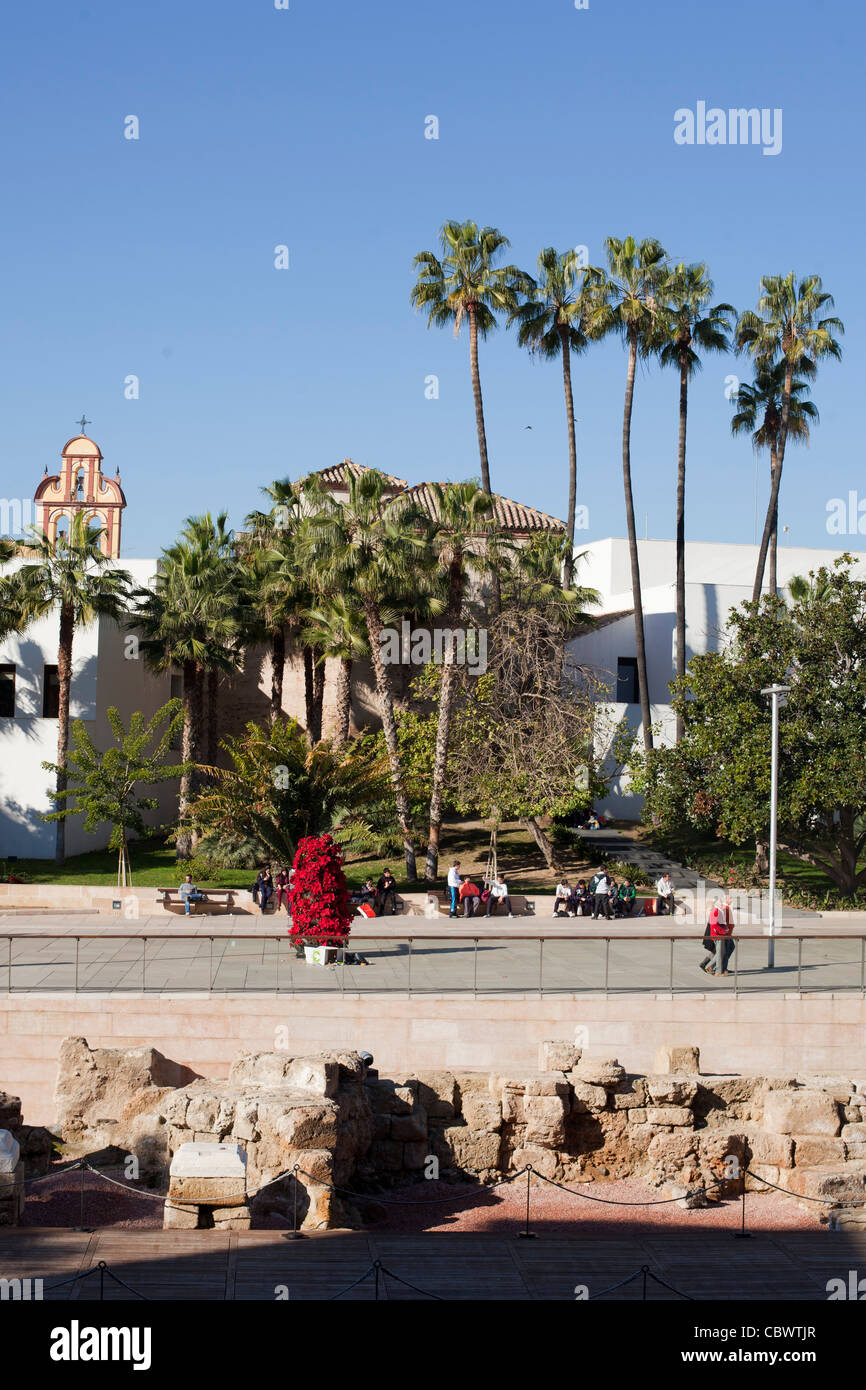 Roman ruins and palm trees in Malaga, Spain Stock Photo - Alamy