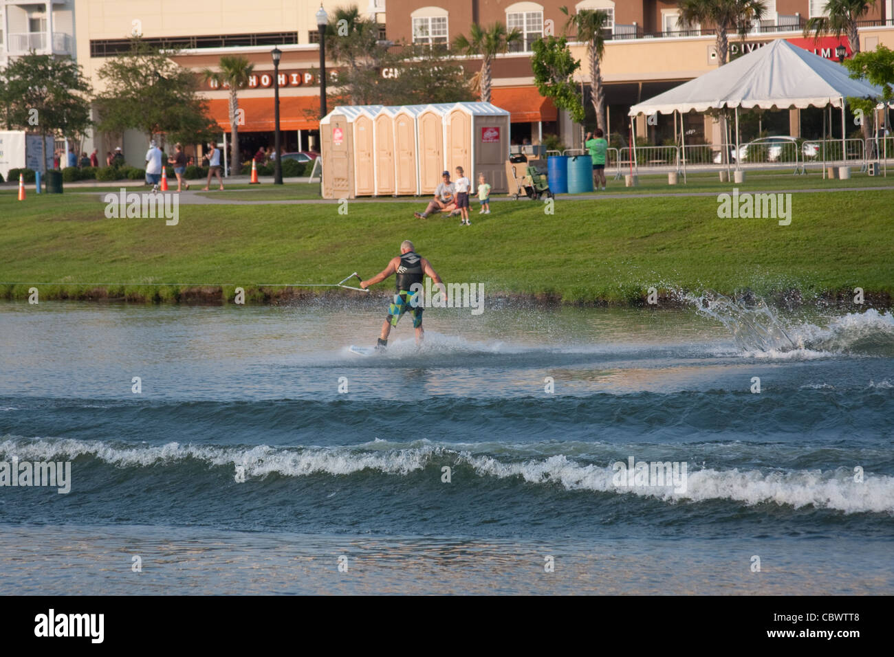 Older Man Wake Boarding Stock Photo - Alamy