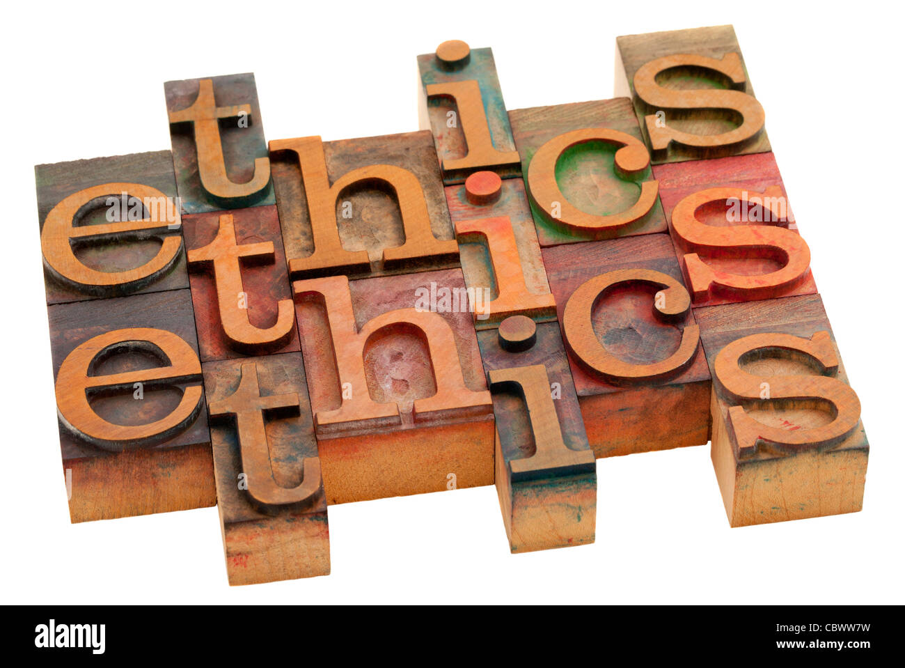 ethics word abstract - vintage wooden letterpress printing blocks ...