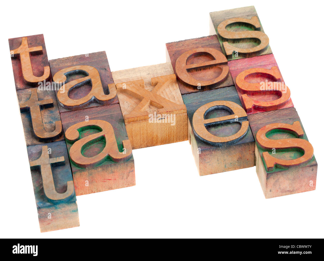 taxes word abstract in vintage wooden letterpress printing blocks ...