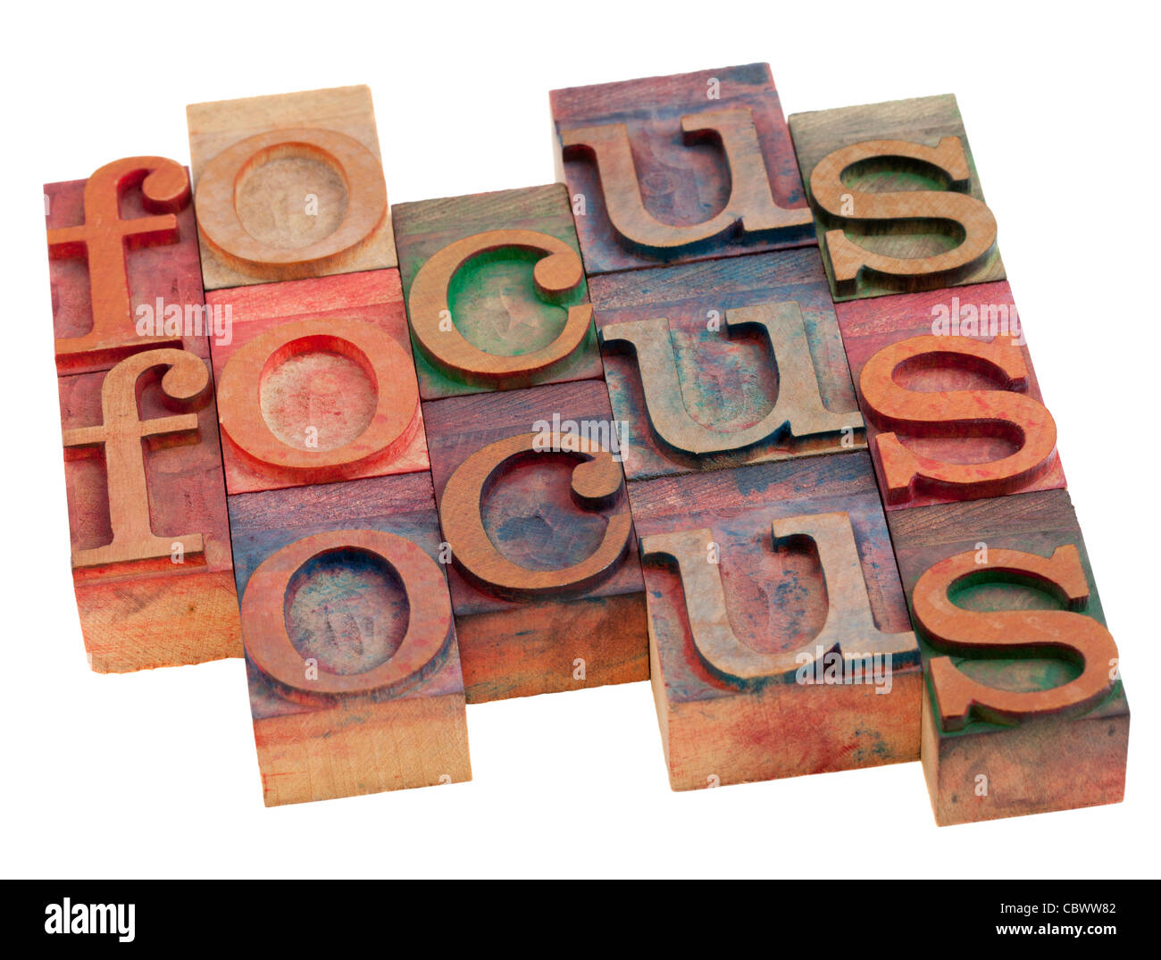focus word abstract in vintage wooden letterpress printing blocks ...