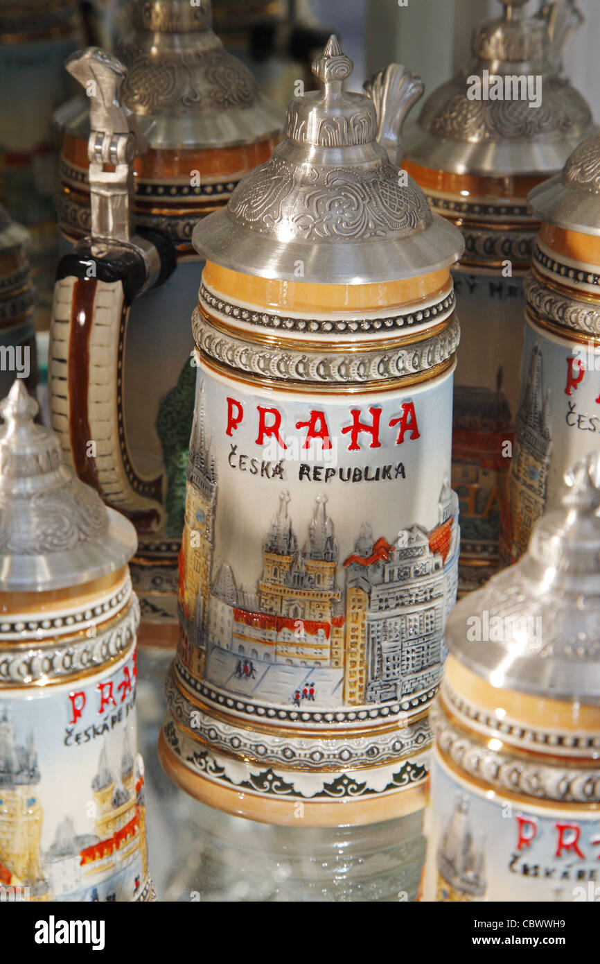 Souvenir beer mugs, Prague, Czech Republic Stock Photo - Alamy