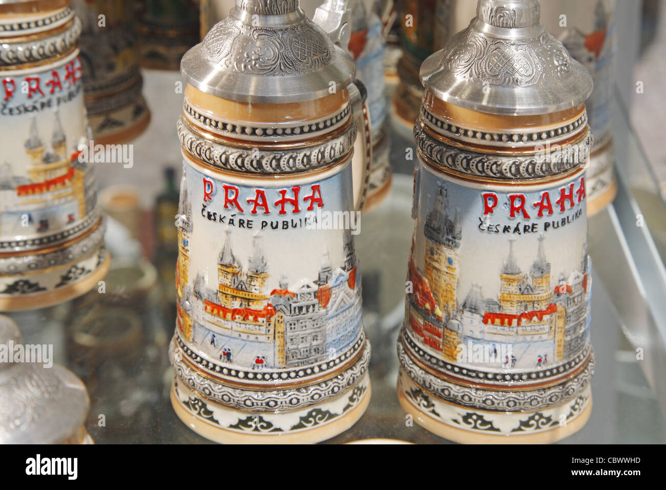 Souvenir beer mugs, Prague, Czech Republic Stock Photo - Alamy