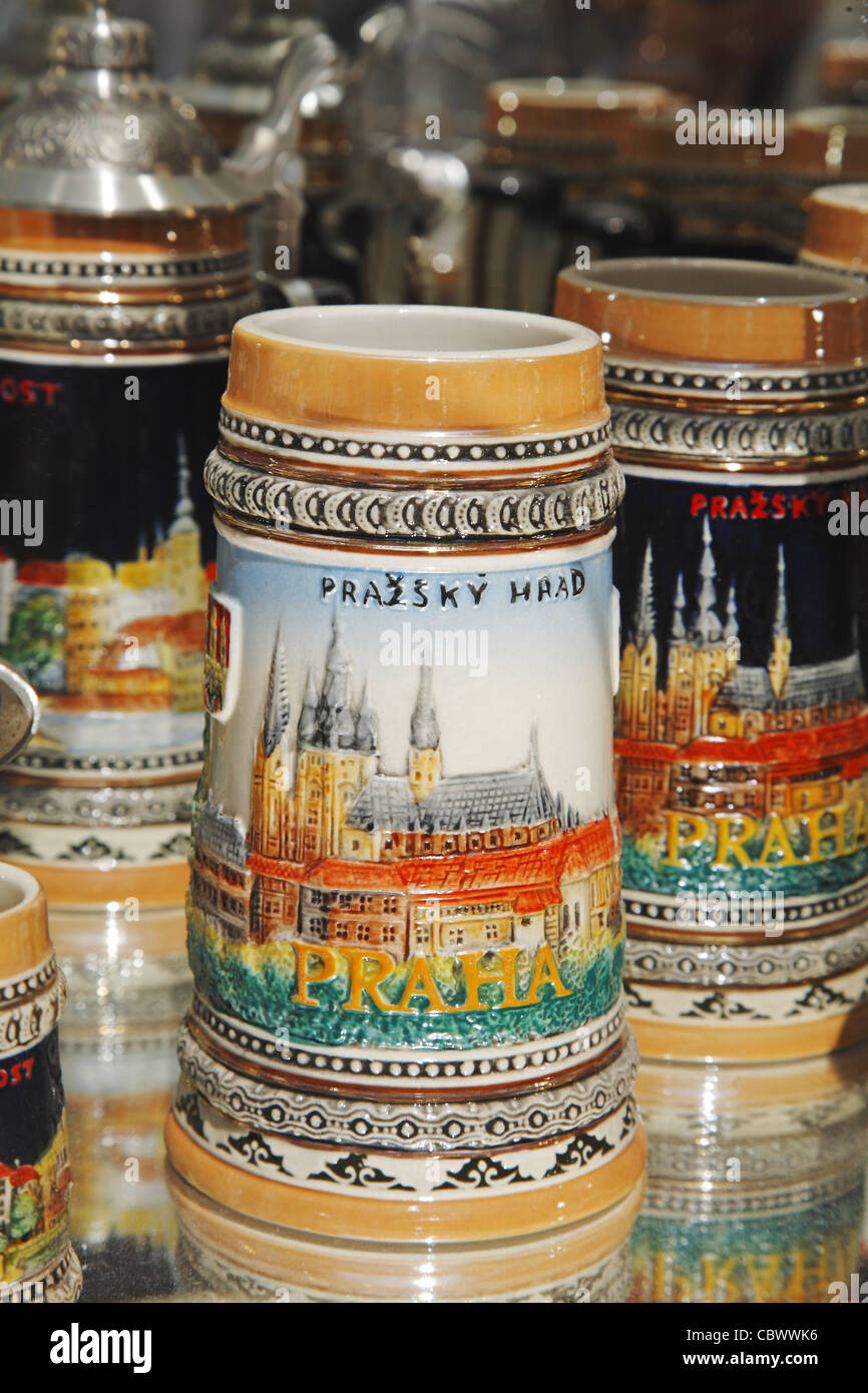 Souvenir beer mugs, Prague, Czech Republic Stock Photo - Alamy