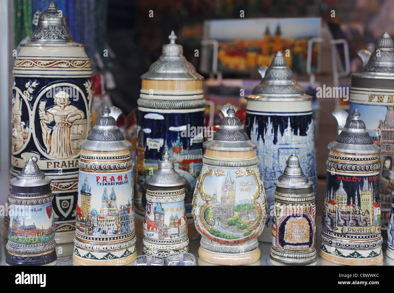 Souvenir beer mugs, Prague, Czech Republic Stock Photo - Alamy