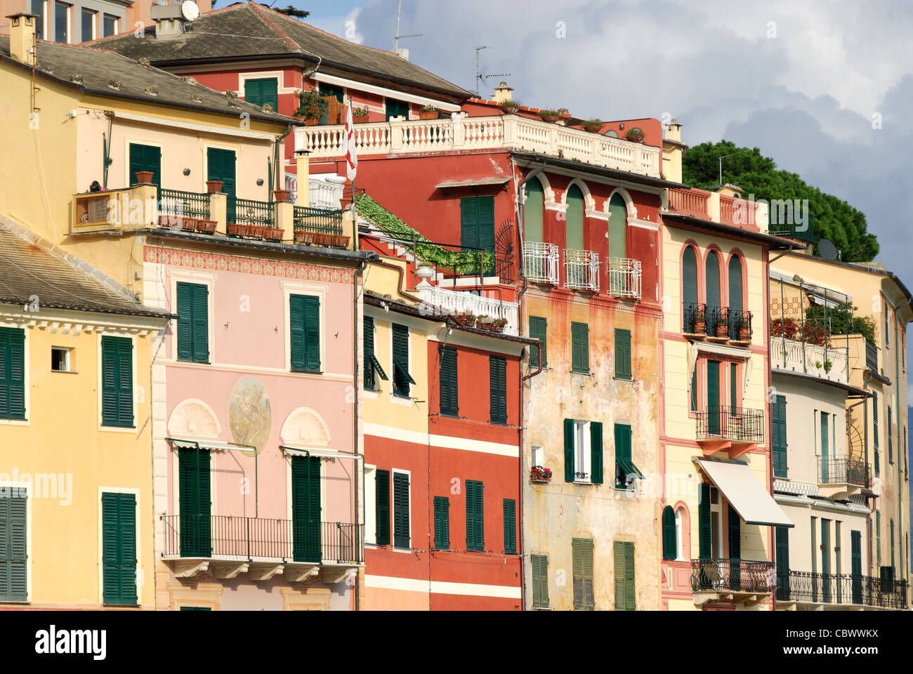 homes of many colors in the village of Portofino in Italy Stock Photo ...