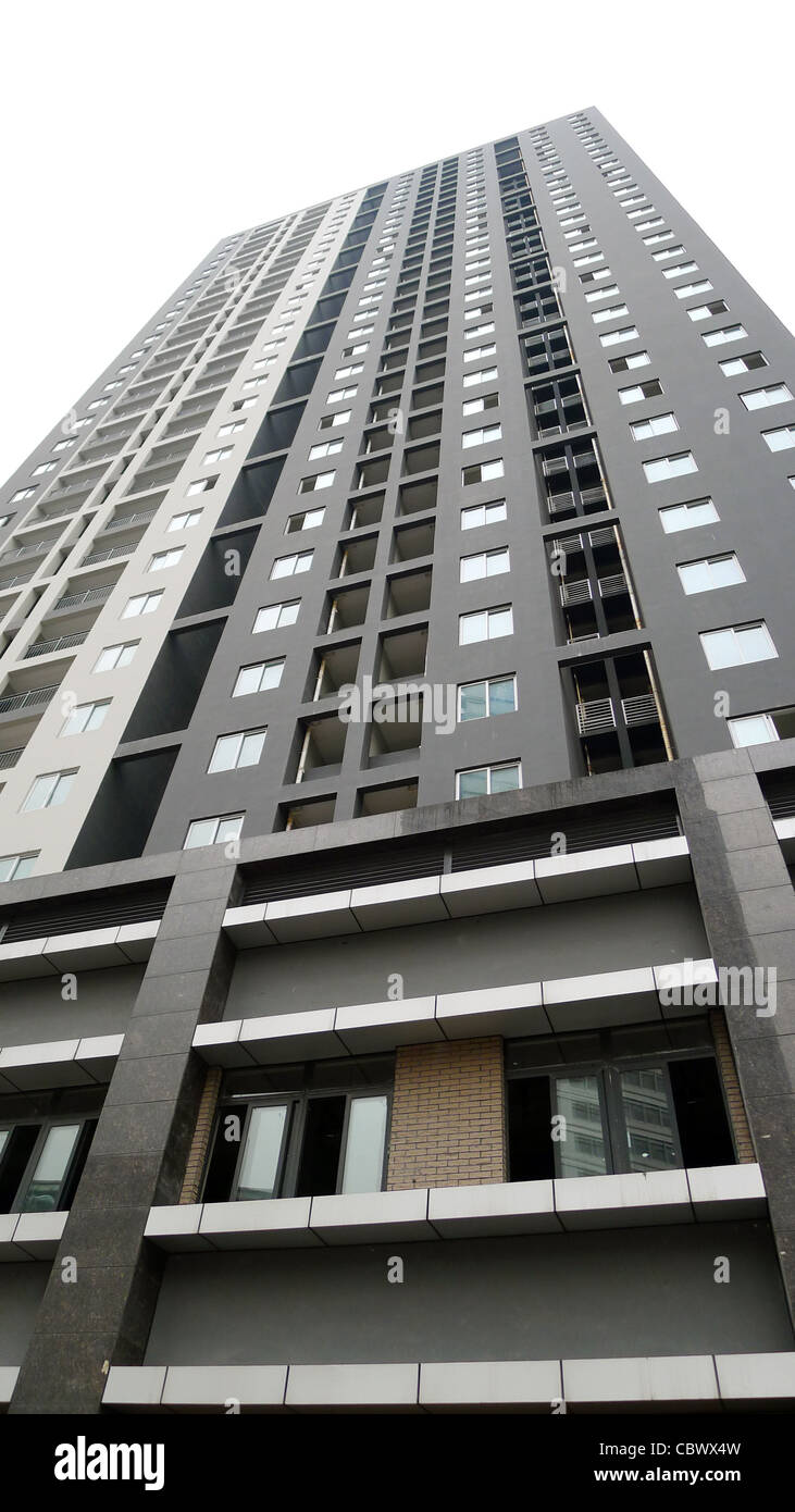 block architecture residential estate city modern tall flats urban blue ...