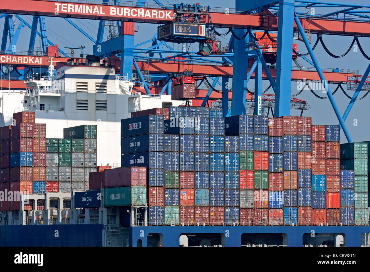 Container terminal Burchardkai at Hamburg harbor, Germany Stock Photo ...