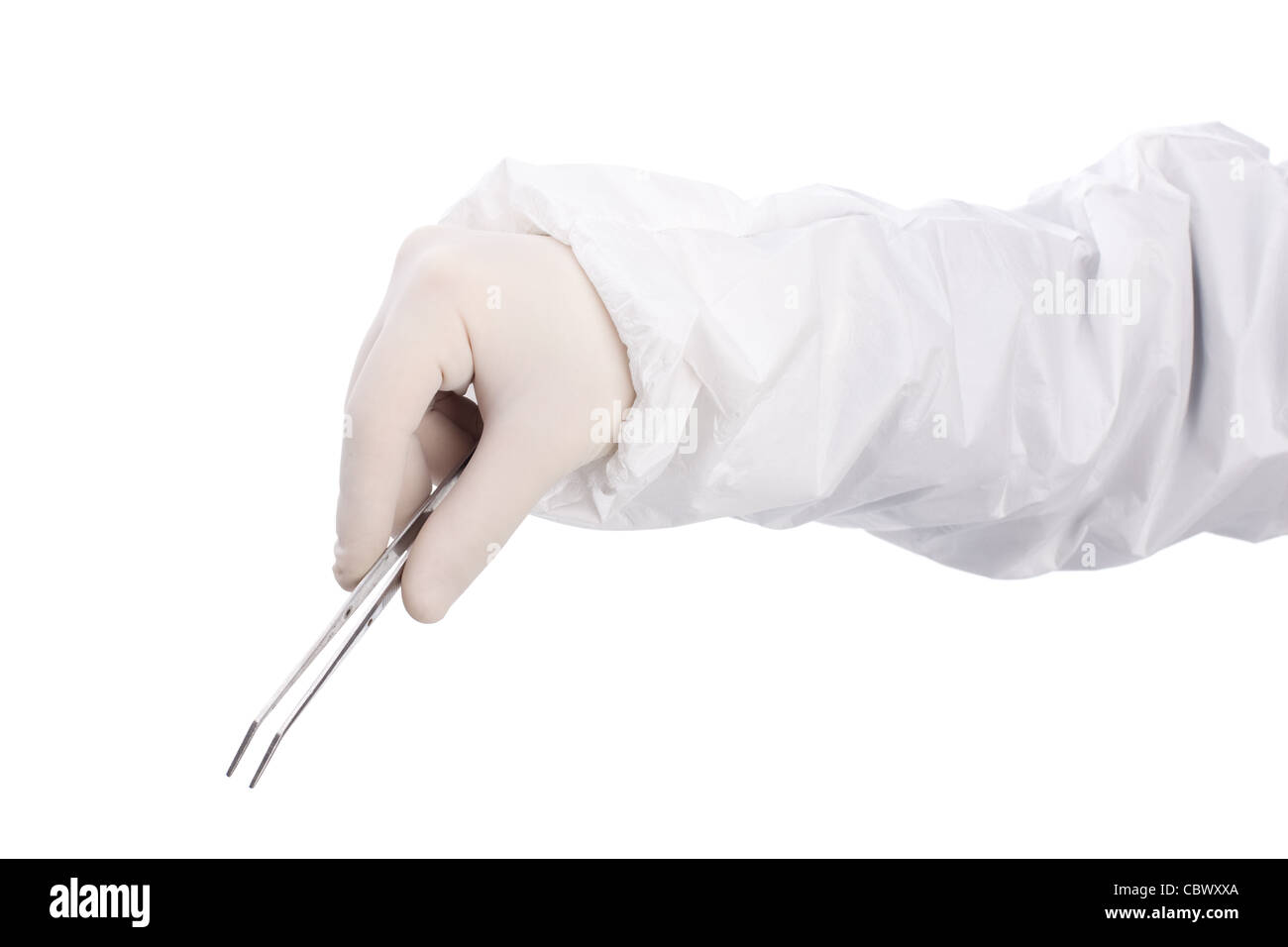 tweezers in hand isolated on white Stock Photo - Alamy