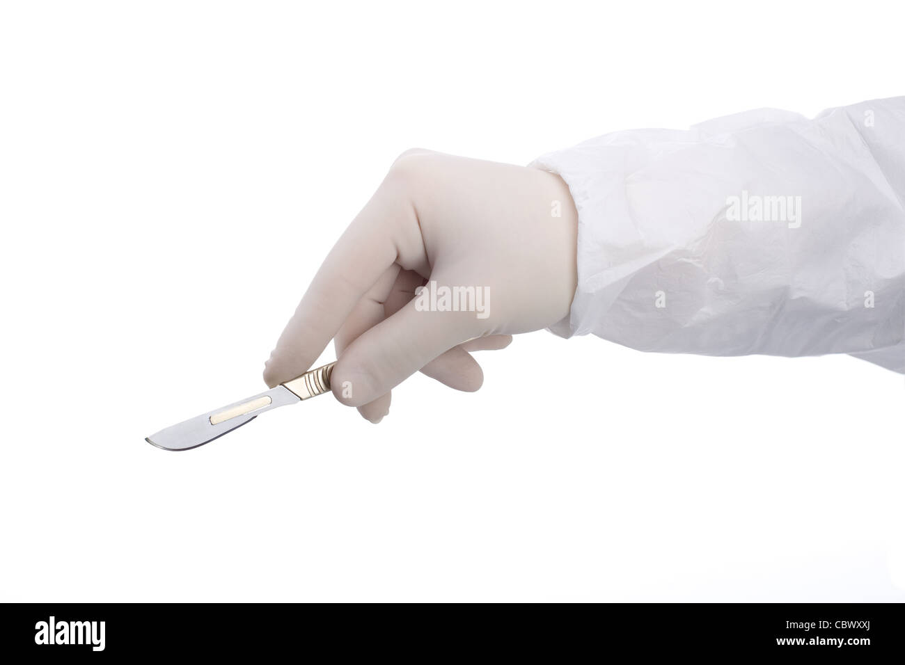 scalpel in hand isolated on white background Stock Photo - Alamy