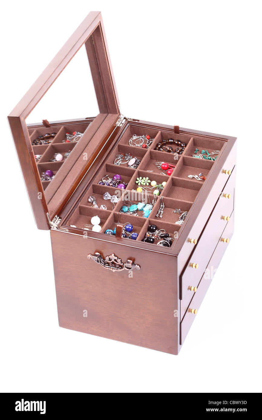 trunk with jewellery, isolated over white background Stock Photo - Alamy