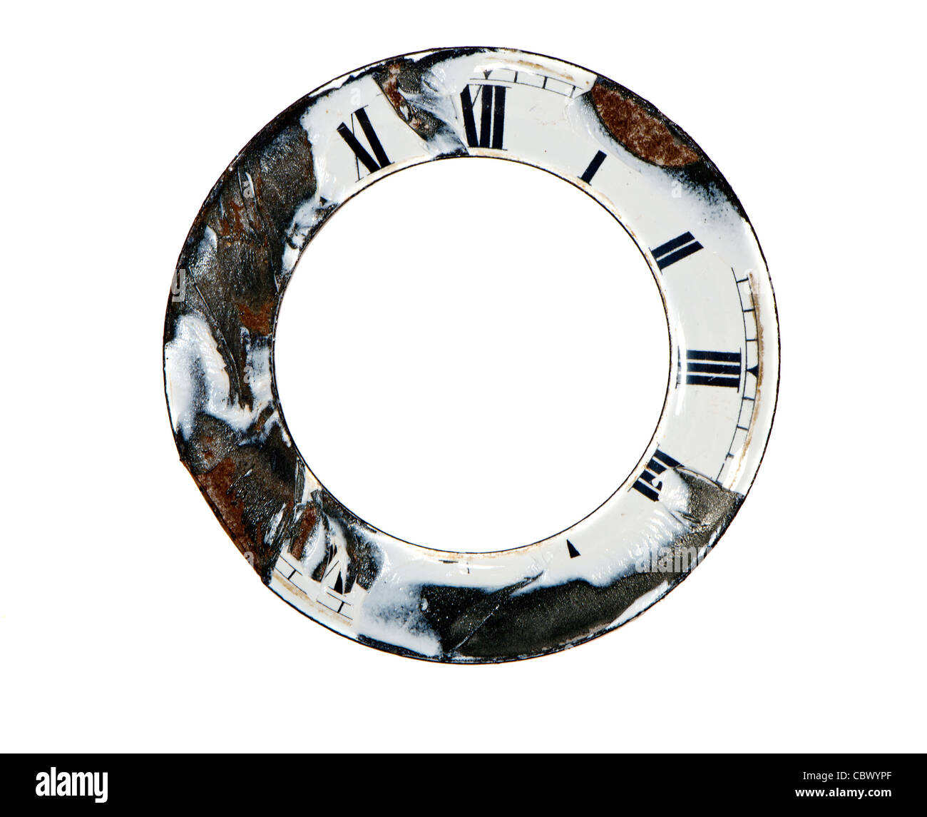 isolated on white retro and cracked clock dial Stock Photo - Alamy