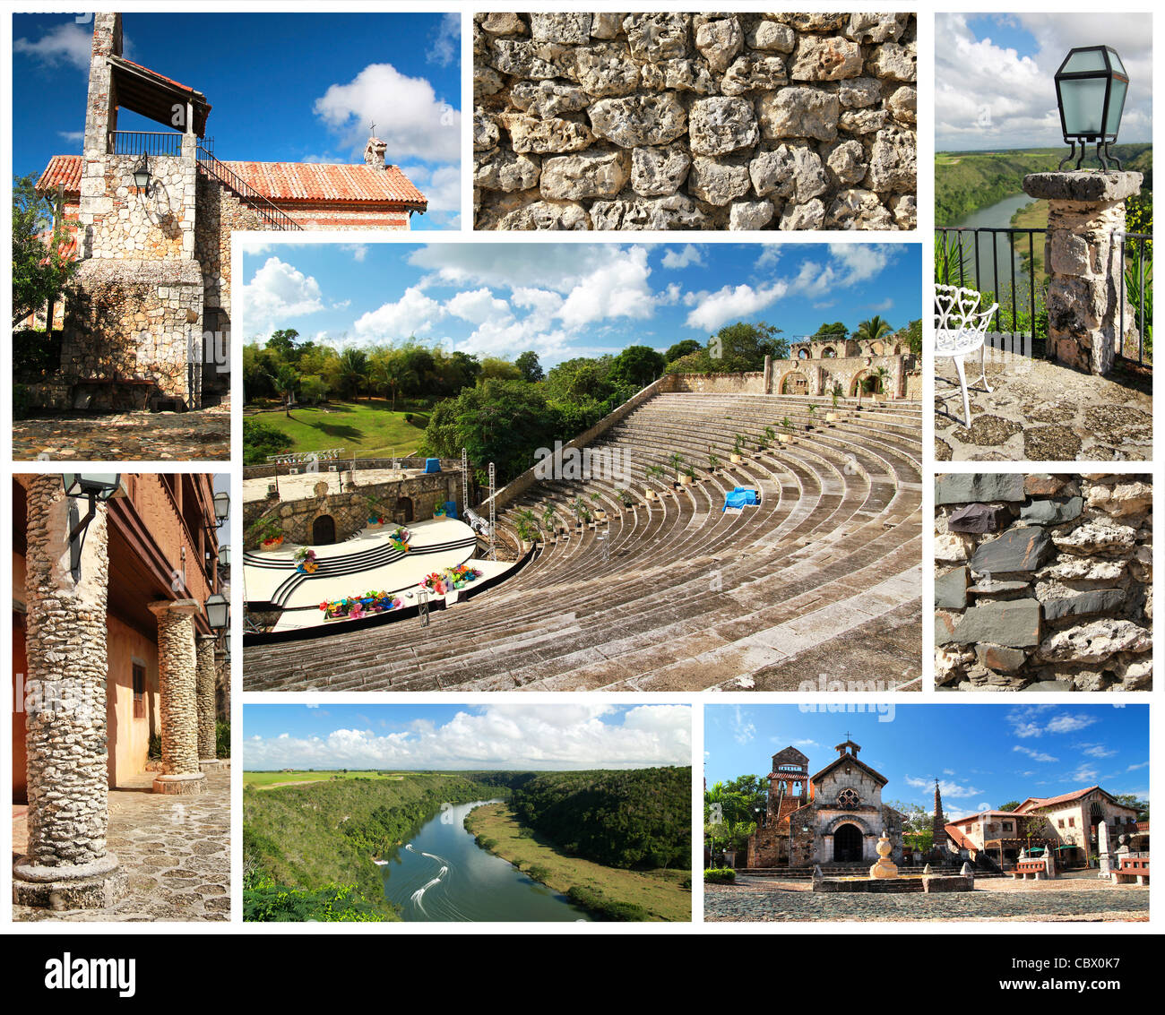 Collage with Ancient village Altos de Chavon, Dominican Republic Stock ...