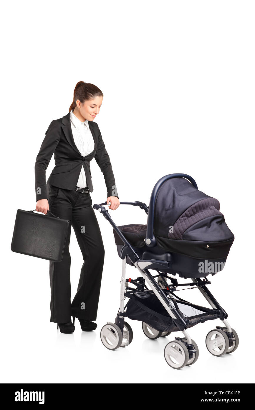A young businesswoman pushing a baby stroller Stock Photo - Alamy