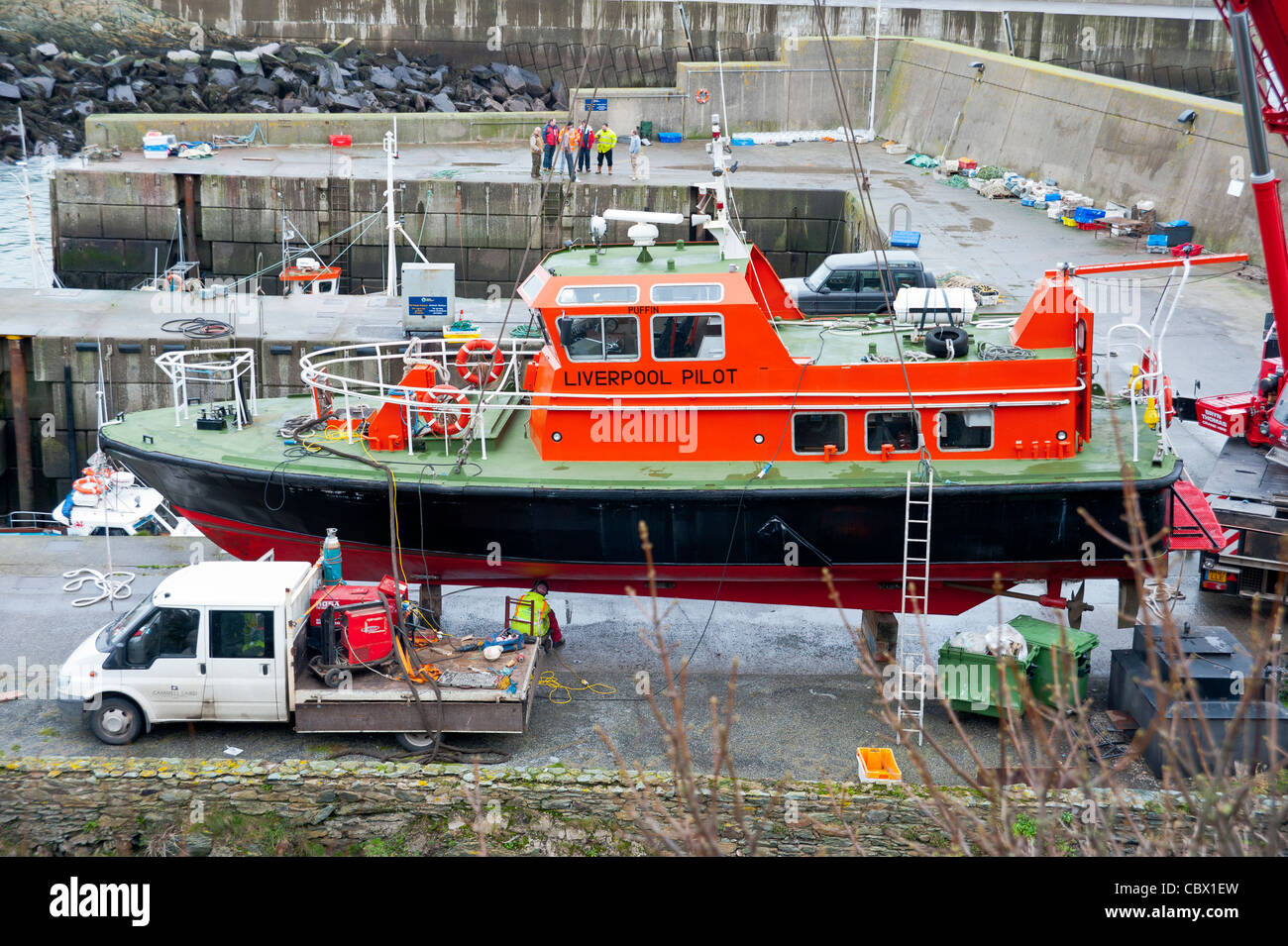 Puffin hull. Liverpool Pilot launches boat Amlwch Port Anglesey North ...