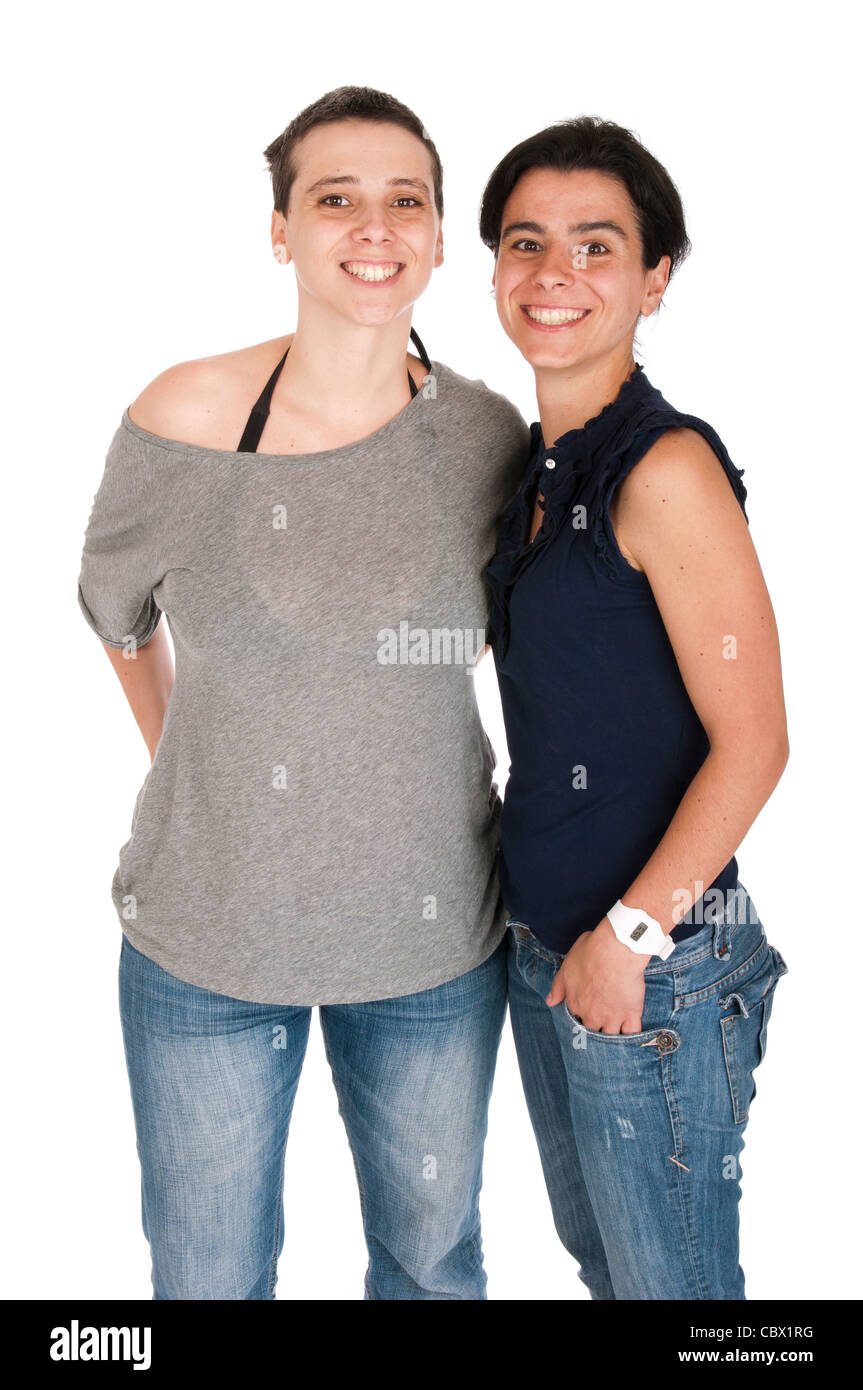Portrait two cheerful girlfriends sisters hi-res stock photography and ...