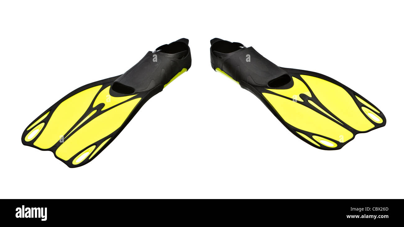 Yellow Flippers isolated on white background Stock Photo - Alamy