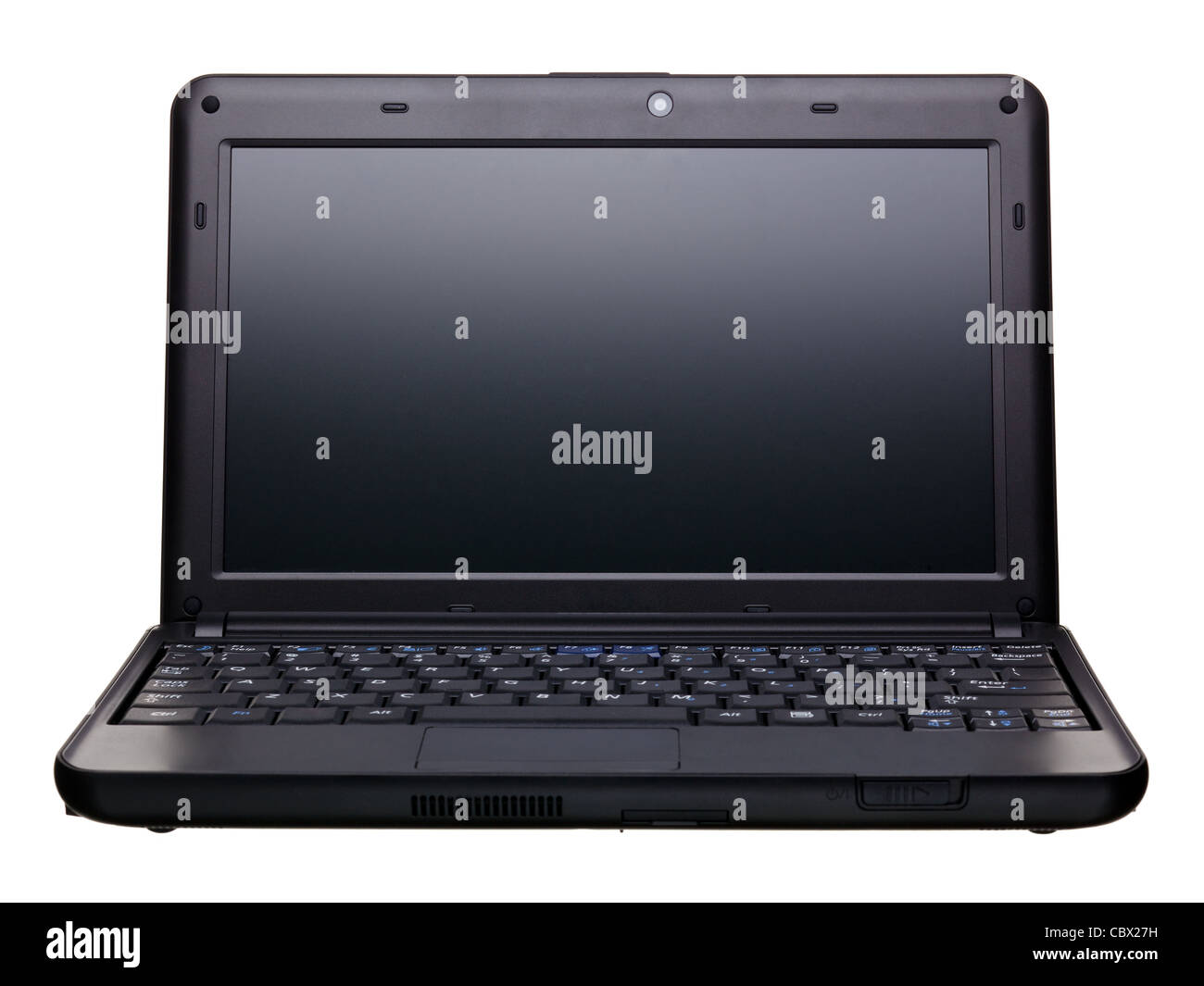 Black portable computer. Isolated on white background - Front view ...