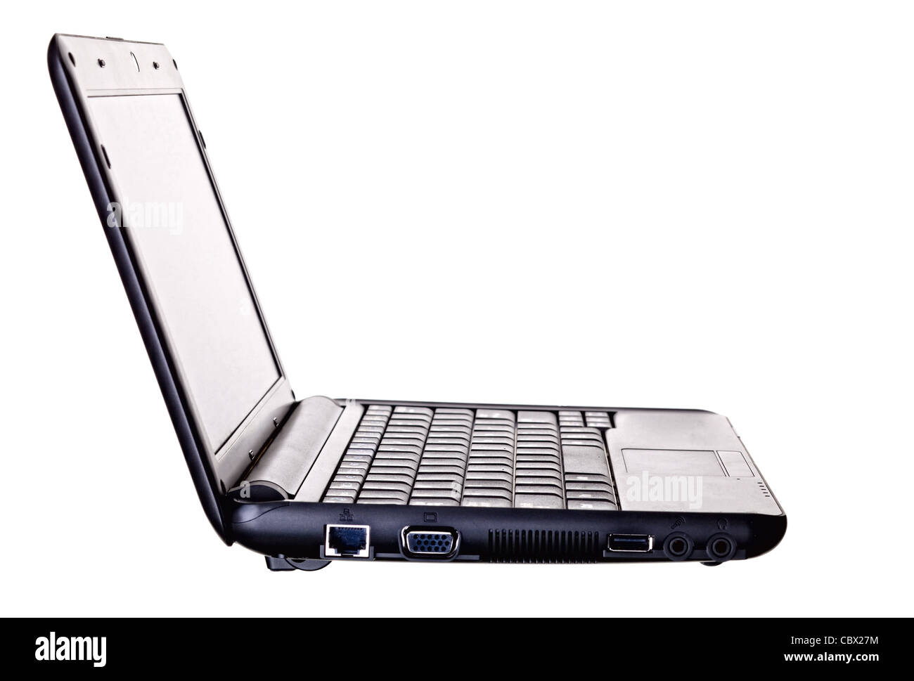Black portable computer. Isolated on white background - Side view Stock ...